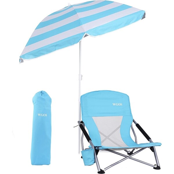 Low Beach Folding Camping Chair with Detachable SPF 50 Umbrella Armrests with Cup Holder Portable Lightweight Outdoor On Sale Bed Bath Beyond 36547870